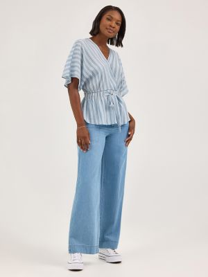 Women's Wrap Front Print Blouse